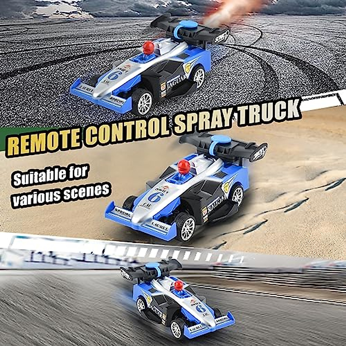 MQDMINI Remote Control Car Toy - Kids Spray Remote Control Formula Racing Car, CH 5 Wheel Drive Spray Car with Lights Boys Girls, F1 RC Race Cars Birthday Gifts for Kids 3 4 5 Years Old（Blue）
