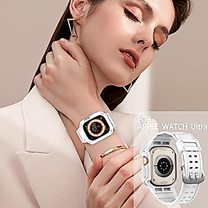 AIRYZGOOD Compatible for Apple Watch Band Ultra 2/1 49mm with Bumper Case,Rugged Men Bands Sport Protective Case Shockproof Protector Cover for iWatch Ultra 2/1 49mm(White,49mm)