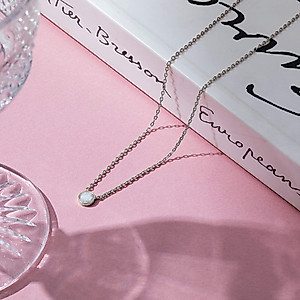 PAVOI 14K White Gold Plated Round Created White Opal Necklace | Opal Necklaces for Women