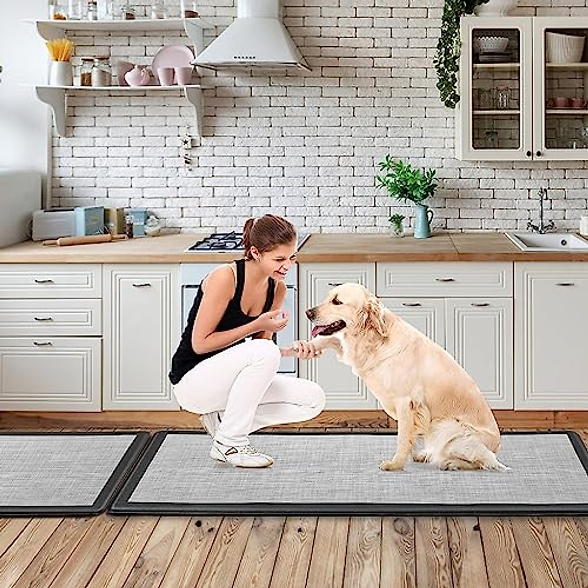 WEZVIX Anti Fatigue Kitchen Mat [2 PCS], Cushioned Non-Skid, Waterproof Floor Mat, Ergonomic Comfort Foam Standing Rugs for Floor, Kitchen, Office, Sink, Laundry - Black and Grey