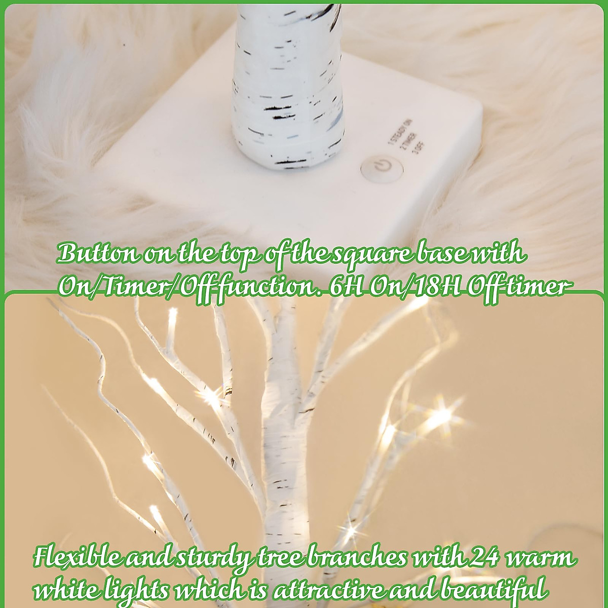 PEIDUO Easter Decorations for The Home, Set of 2 Easter Tree Battery Powered Timer, Lighted Birch Tree with LED Lights, Mantle Decor Lighted Trees for Decoration Inside (2FT Warm White)