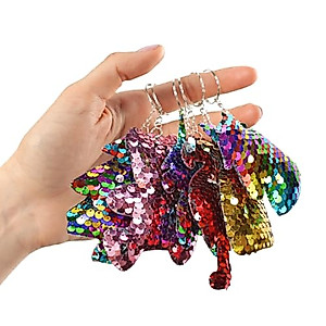 TTSAM 20 Pieces Reversible Mermaid Sequin Keychain Glitter Flip Sequin Keychains Animal Shape Sequin Key Chains Valentine's Day Gift Party Events Gift Birthday Party Supplies (20 Styles)