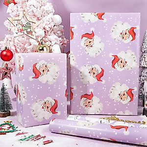 Vnaaem Purple Christmas Wrapping Paper Style Santa Reindeer Snowman Tree and Snowflake Holiday Style Gift Wrap Paper Folded Flat Xmas Art Paper for Winter Party Birthday Baby Shower - 20 X 28 Inches 6 Folded Sheet