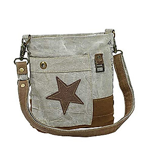 Myra Bags Leather Star Upcycled Canvas Medium Corssbody Bag M-0898