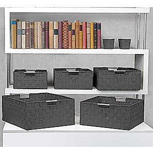 Sorbus Storage Box Woven Basket Bin Container Tote Cube Organizer Set Stackable Storage Basket Woven Strap Shelf Organizer Built-In Carry Handles (7 Piece - Grey)