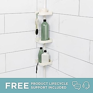 Zenna Home Tension Pole Shower Caddy, 3 Basket Shelves, Adjustable, 60 to 97 Inch, White