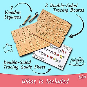 Hulats Learn to Write - Number & Letter Tracing Boards for Kids Ages 3-5 - Wooden Alphabet Learning Montessori Toys 3+ Year Old Toddler Writing Tools Beginner Homeschool Preschool Classroom Must Haves