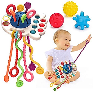 Montessori Pull String Toys for Babies 0-6 6-12 Months Baby Sensory Toys Balls Toddler Travel Infant Toys 9 10 12-18 Month Teethers Developmental Fine Motor Skills Toys for 1 2 Year Old Birthday Gift