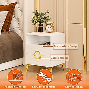 Gurexl Nightstand with 2 Drawers for Bedroom Furniture, Modern End Side Table Side Bed Table with Sliding Drawer & Open Storage