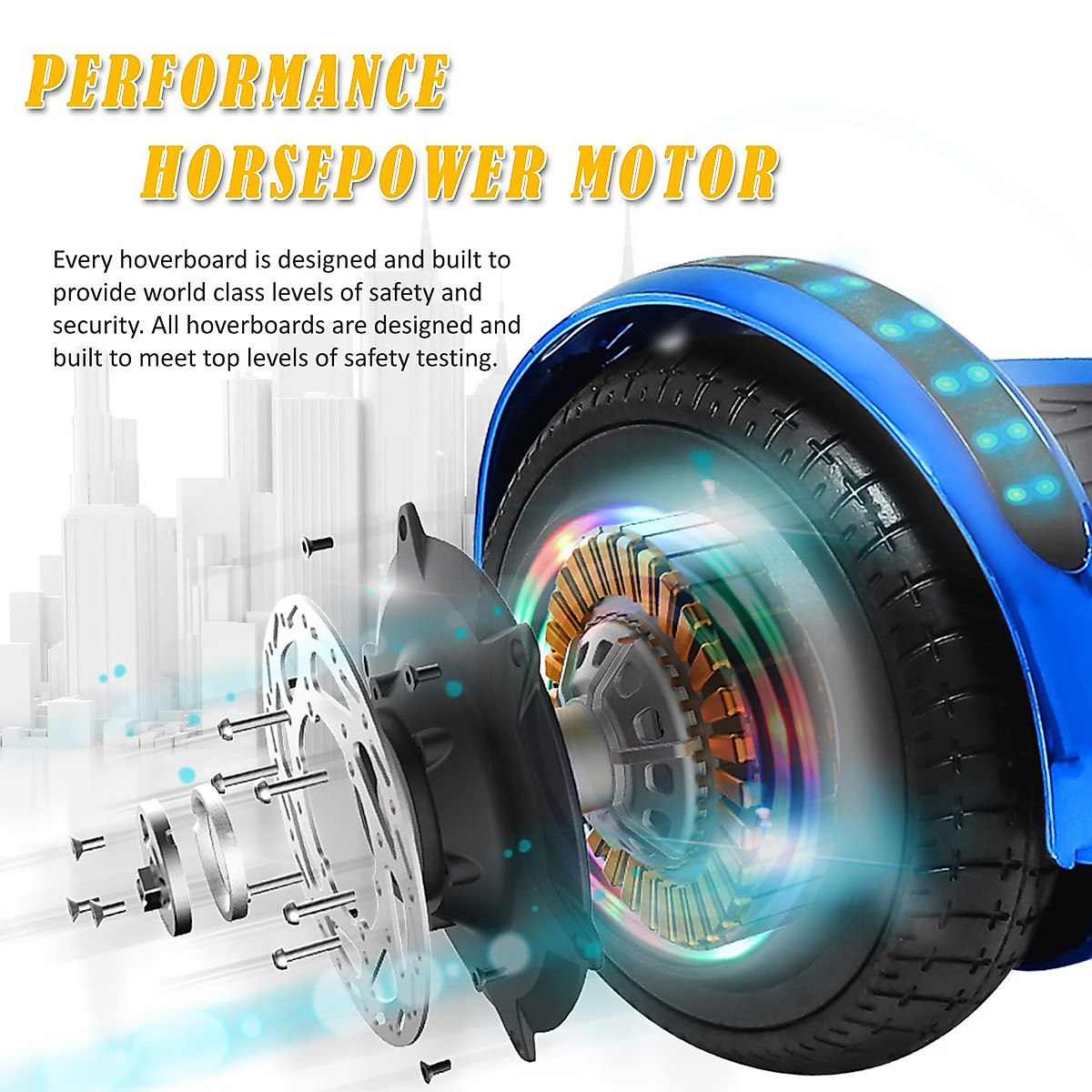 TPS Power Sports Electric Hoverboard Self Balancing Scooter for Kids and Adults Hover Board with 6.5" Wheels Built-in Speaker Bright LED Lights UL2272 Certified (Chrome Blue)