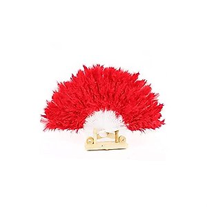 PHONME Multipurpose 1PC Nice Feather Fan for Dance Props Hand Goose Feather Folding Fan Wedding Handmade Fan Retro Feather Fan for Decoration Vintage Style (Color : Red)