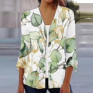 KSODFNXH Cardigan for Women Dressy 3/4 Sleeve Butterfly Printed Button Up Coat Tops Casual Comfy Loose Cardigan Tops