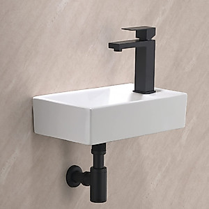 Wall Hung Basin Sink Small Cloakroom Basin Sink, Wall Mount Rectangle Ceramic Wash Basin Small Right Hand Vessl Bain Sink Set With Faucet&Drain For Bathroom