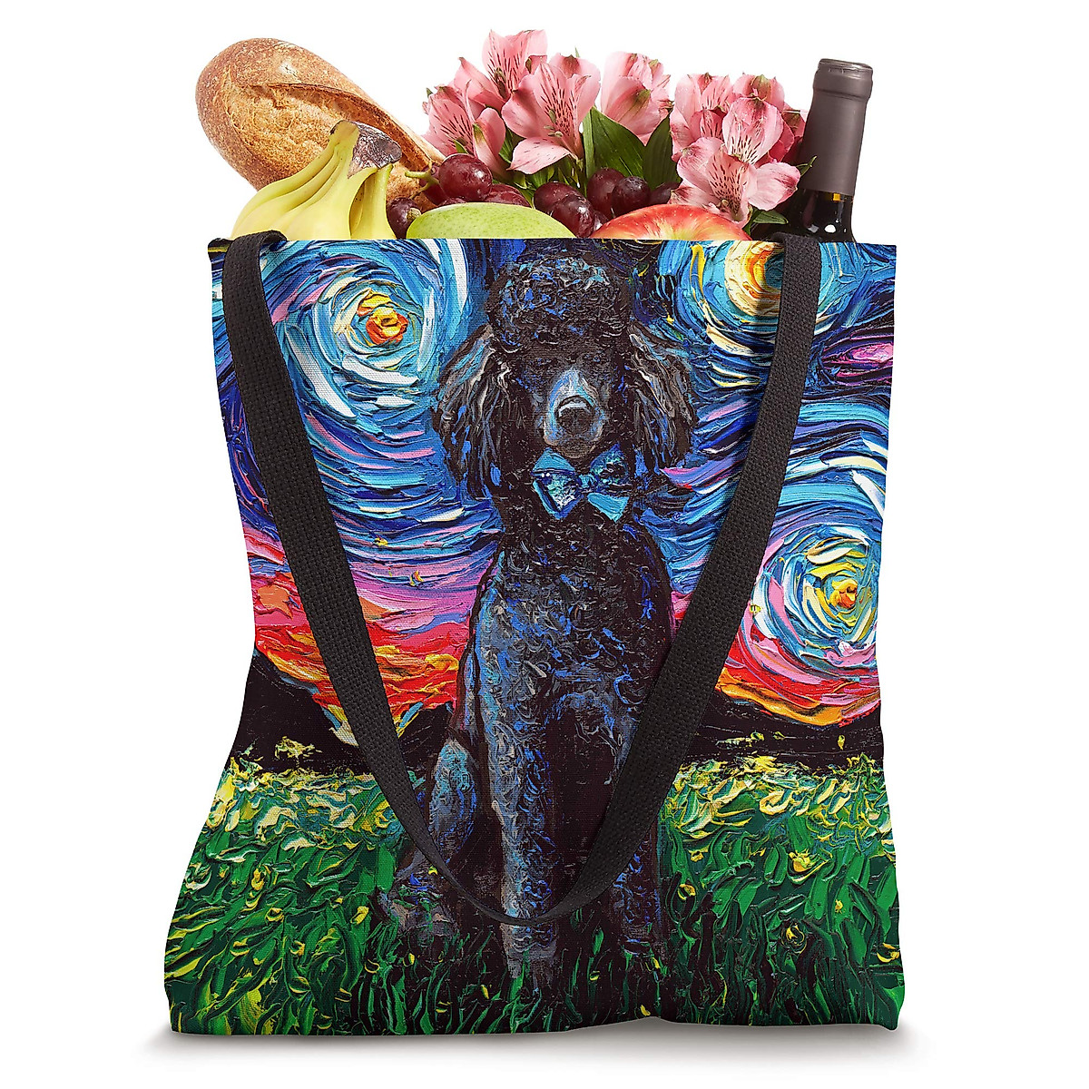 Black Standard Poodle Starry Night Dog Art by Aja Tote Bag