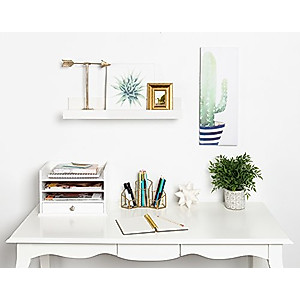 Kate and Laurel Levie 6 Inch Deep Wood Floating Wall Shelf Picture Frame Holder Ledge, 24 Inches, White