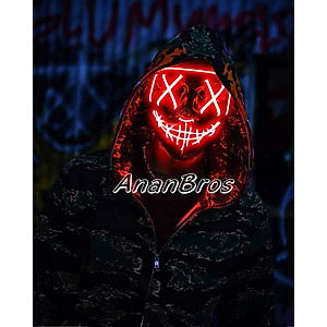 Halloween Mask, Scary Led Costume Mask, Masquerade Cosplay Light Up Face Mask for Men Women Kids, No UV Damage, Clown Mask for Adults