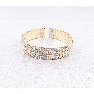 AZFEIYA 18k Rose Gold Plated Cubic Zirconia Cuff Bangle Sparkly Rhinestone Bridal Wedding Statement Bracelet (Gold)