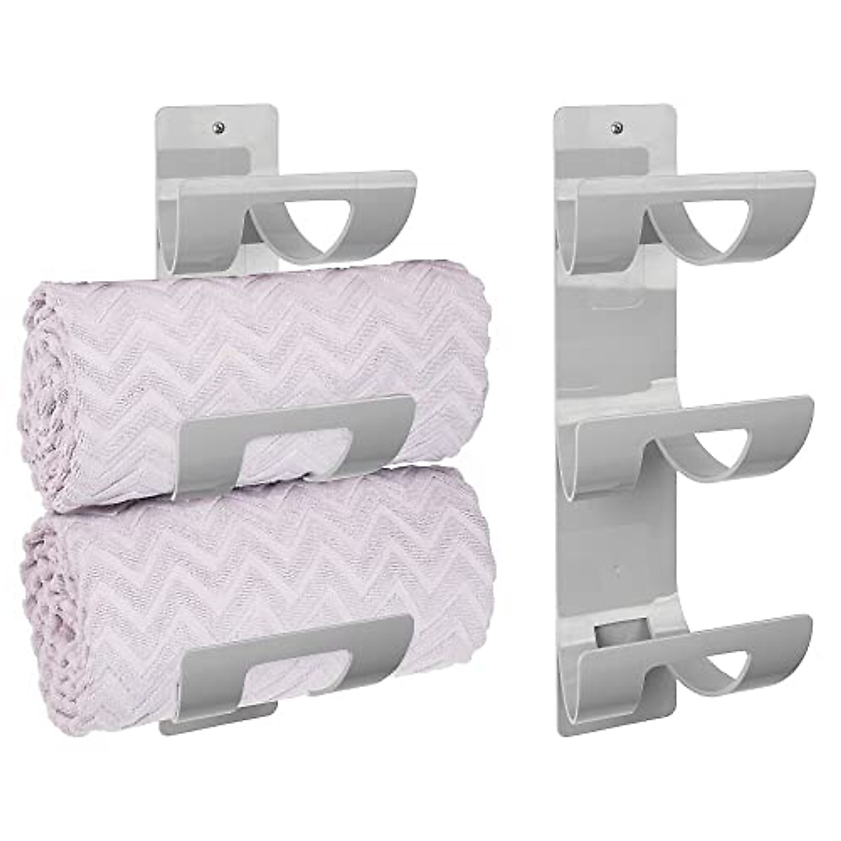mDesign Plastic Wall Mounted Towel Rack Storage Organizer Holder for Master or Guest Bathroom - Hold Bath, Hand, and Face Towels/Washcloths - Aura Collection - 2 Pack - Gray