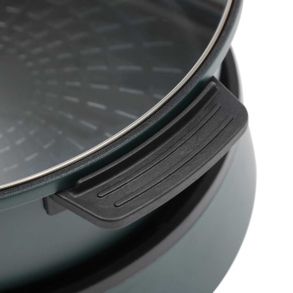 1350W 4.2Qt Electric Hot Pot with Lid, Electric Skillet, Adjustable Temperature, for Boiling Steaming Baking, 12.8 * 8.66 * 11.42 inch, 110V, Aluminum, Iron