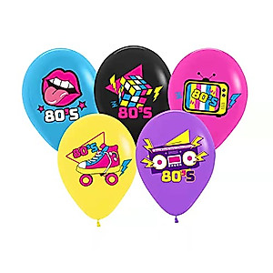 Back to the 80s Party Decorations 50 pack 12 inches Boombox&Skate Latex Balloons for Birthday Party 80s Party Supplies 1980s Themed Party Decorations Neon Party Supplies…
