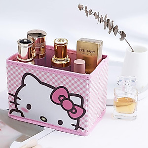 CNEISEJK Kawaii Kitty Collapsible Storage Box Kitty Cat Cosmetics Box Foldable Baskets Office Desk Room Decoration Makeup Holder for Women Girls (SNX-Ki 2403)