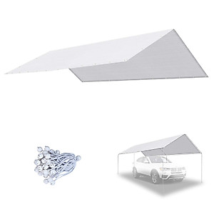 BenefitUSA 10x20 ft Carport Replacement Canopy Garage Top Cover Tent Shelter Tarp with Ball Bungee Cords, Canopy ONLY (Without/Edge)