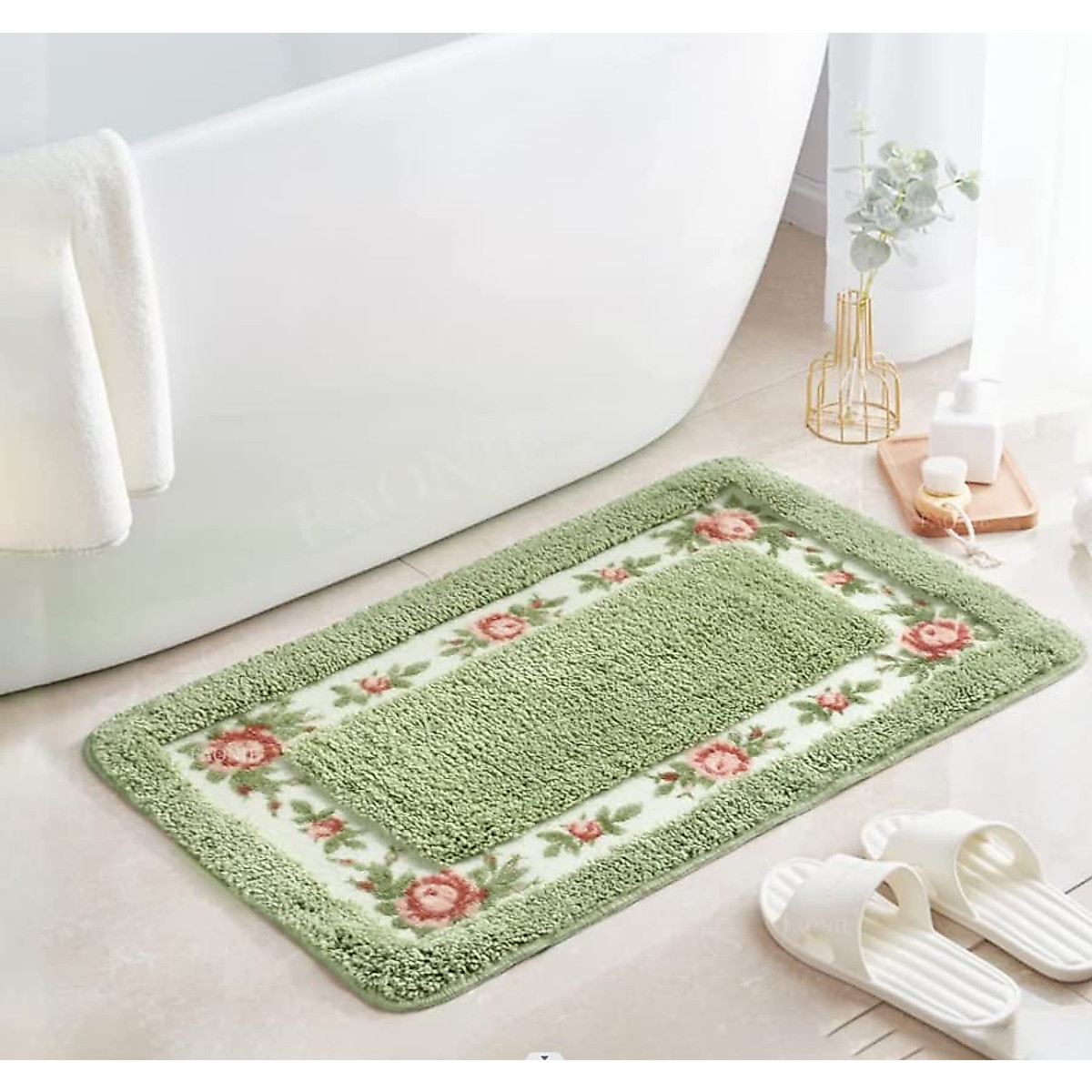 SADDROP Pretty Floral Rural Style Romantic Rose Flower Rug Shaggy Area Rugs Soft Non-Slip Doormat Floor Mat Bath Mat Bathroom Shower Rug Bedroom Living Room Carpet (Pink, 16in*24in)