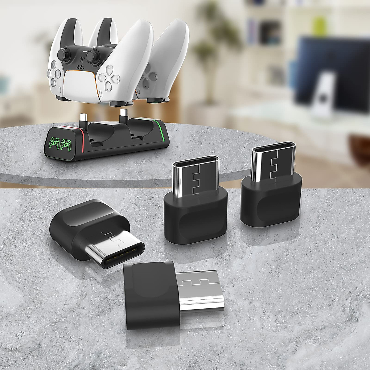 HEATFUN USB C Adapters, Small USB C Adapter Compatible with DOBE PS5 Charging Dock - 4 Packs