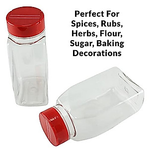 Skyway Supreme Large 16 OZ Clear Plastic Spice Bottles Seasoning Containers Jars - Set of 2 - Flap Cap with Pour and Sifter Spice Shaker - Durable Refillable Perfect For Herbs Spices Rubs - BPA Free