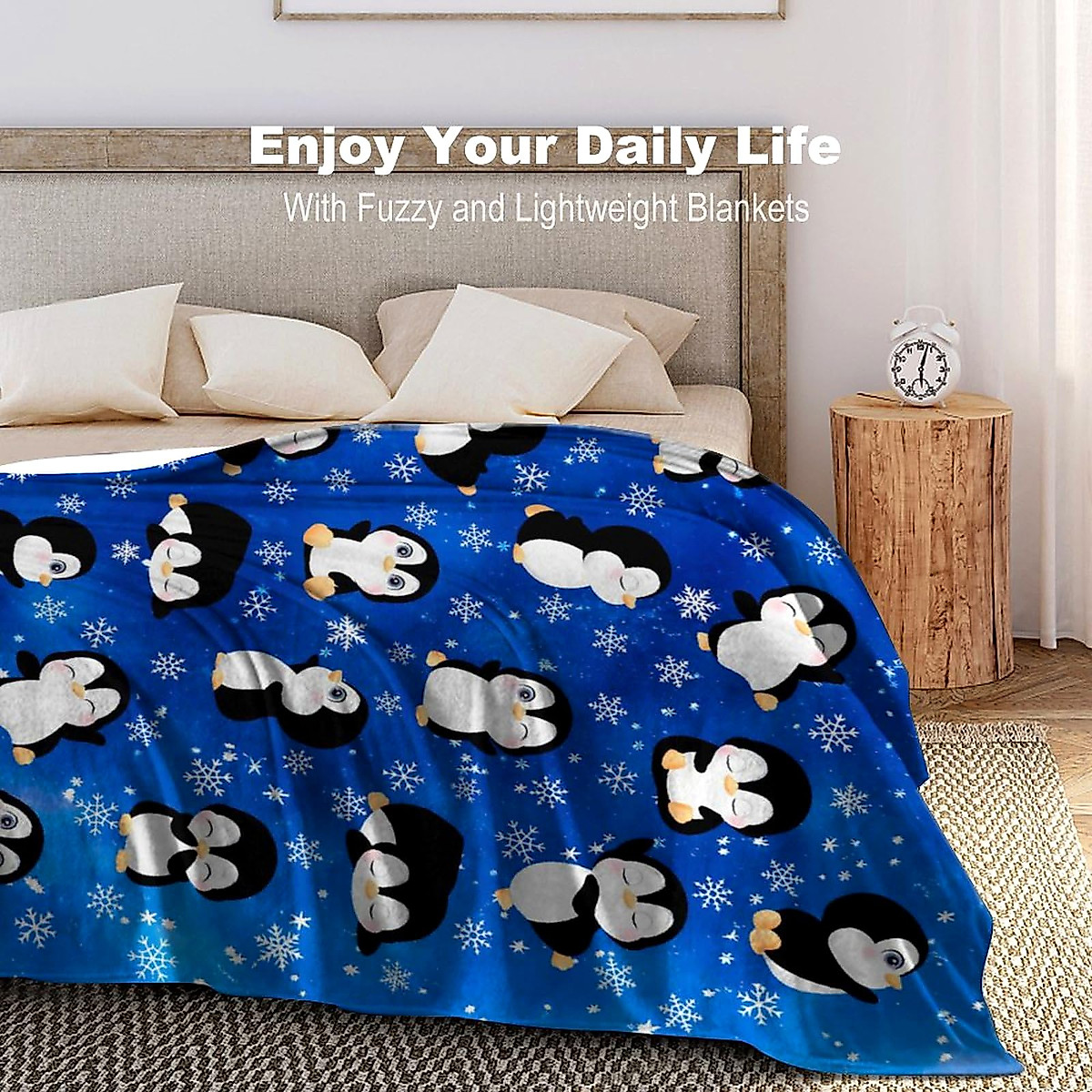 Penguin Blanket Flannel Soft Cute Penguins Throw Blankets Animal Penguin Gifts Decor for Girls 50"x40"