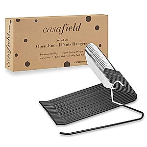 Casafield - 20 Open-Ended Pants Hangers - Easy Slide - Slim, Space Saving Design with Non-Slip Rubber Coating for Trousers, Slacks, Jeans, Skirts
