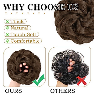 MORICA 1PCS Messy Hair Bun Hair Scrunchies Extension Curly Wavy Messy Bun Hair Synthetic Chignon Hairpieces for Women(1-8#(Medium chestnut Brown))