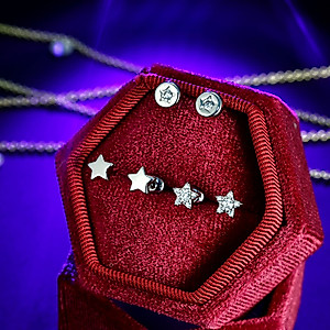 3 Pairs Star Stud Earrings for Women and Men，14K Gold Plated Dainty Tiny Hypoallergenic Cartilage Cubic Zirconia Earrings Set (White Gold)