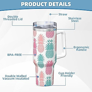 HULIBIN Colored pineapple Print Double Deck Stainless Steel Travel Coffee Cup With Lid 40 Oz Ice Bully Cup