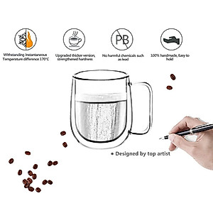 Huada Double Wall Insulated Borosilicate Glass Mugs Modern Espresso Cups, 10-Ounce, Set of 2