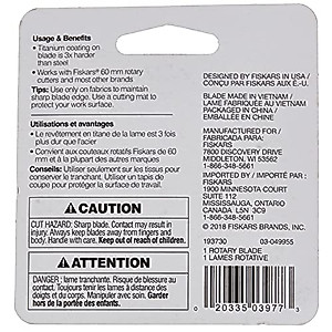 Fiskars 01-005896 Titanium Rotary Blades, 60mm, 2 Pack , Silver