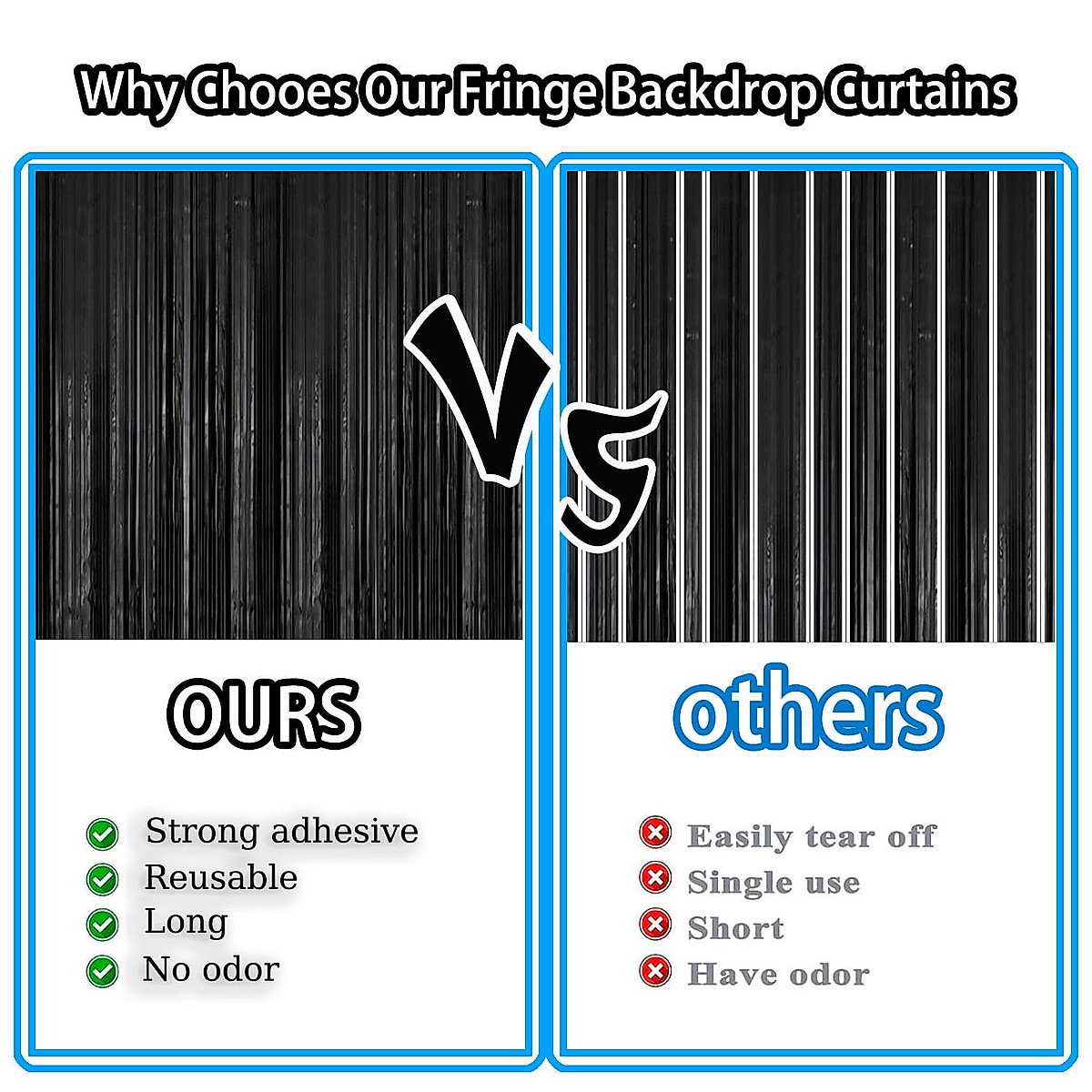 2 Pack Black Metallic Tinsel Foil Fringe Curtains Party Photo Backdrop Party Streamers for Birthday,Graduation,New Year Eve Decorations Wedding Decor