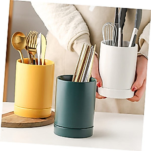 Cabilock 1 Set Kitchen Ceramic Utensil Holder Countertop Kitchen Utensil Crocks Holder Caddy for Cooking Tool Utensils Flatware Organizer Yellow