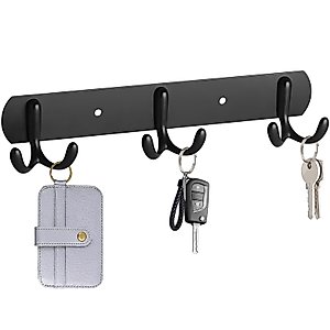 HOMEBROS Key Holder Wall Mount, Black Metal Key Hanger with 3 Double Key Hooks Self Adhesive Key Rack Organizer for Entryway Hallway Doorway Camper 2 Installation Methods