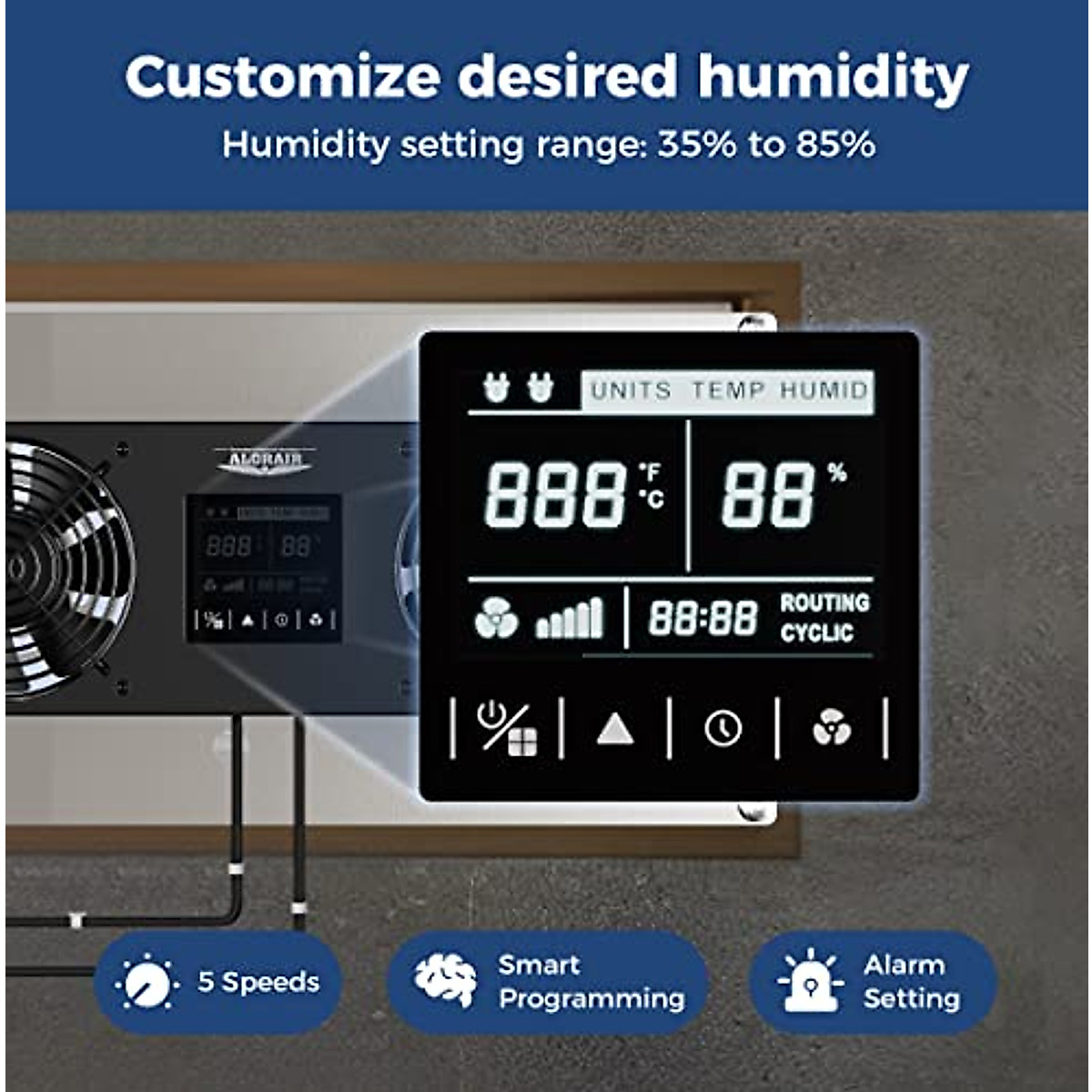 ALORAIR Crawlspace Ventilation Fan, Crawlspace Fan vent with Temperature Humidity Controller, Timing Cycle, Speed Control, for garage, shed, crawl space, basements, 240CFM (Air-out)