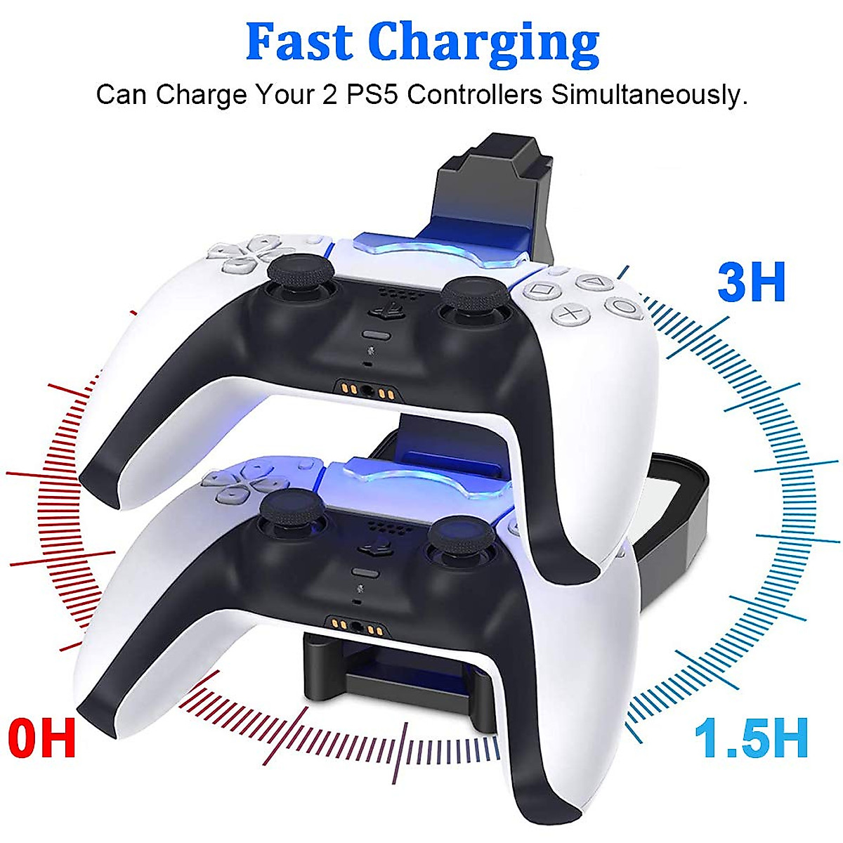 PS5 Controller Charger with LED Indicator, Fast Charging Dualsense Charging Station Dock for Dual Playstation 5 Controllers