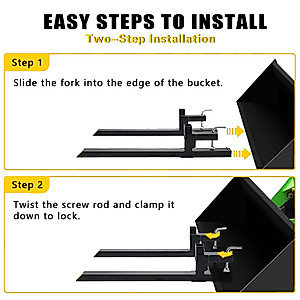 Clamp on Pallet Forks w/Adjustable Stabilizer Bar -60" 2000lbs Max- Pallet Forks Clamp On for Tractor Bucket （60inch Total Length）