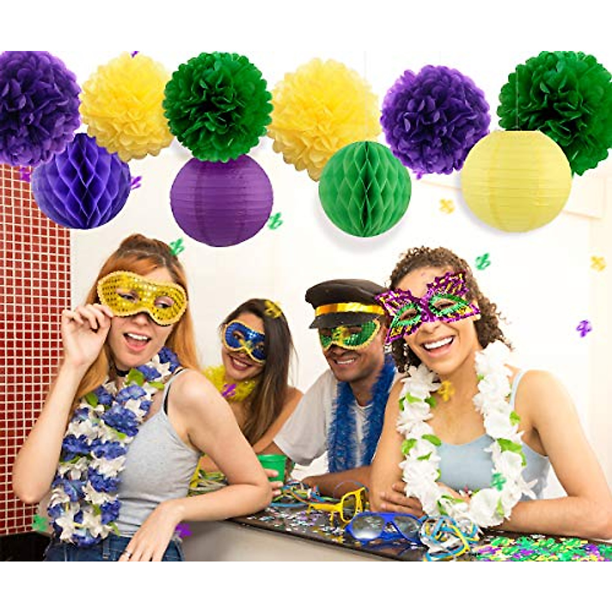Mardi Gras Decorations Set for Fat Tuesday Private Party Masquerade Mask, De Lis Confetti and Paper Decorations