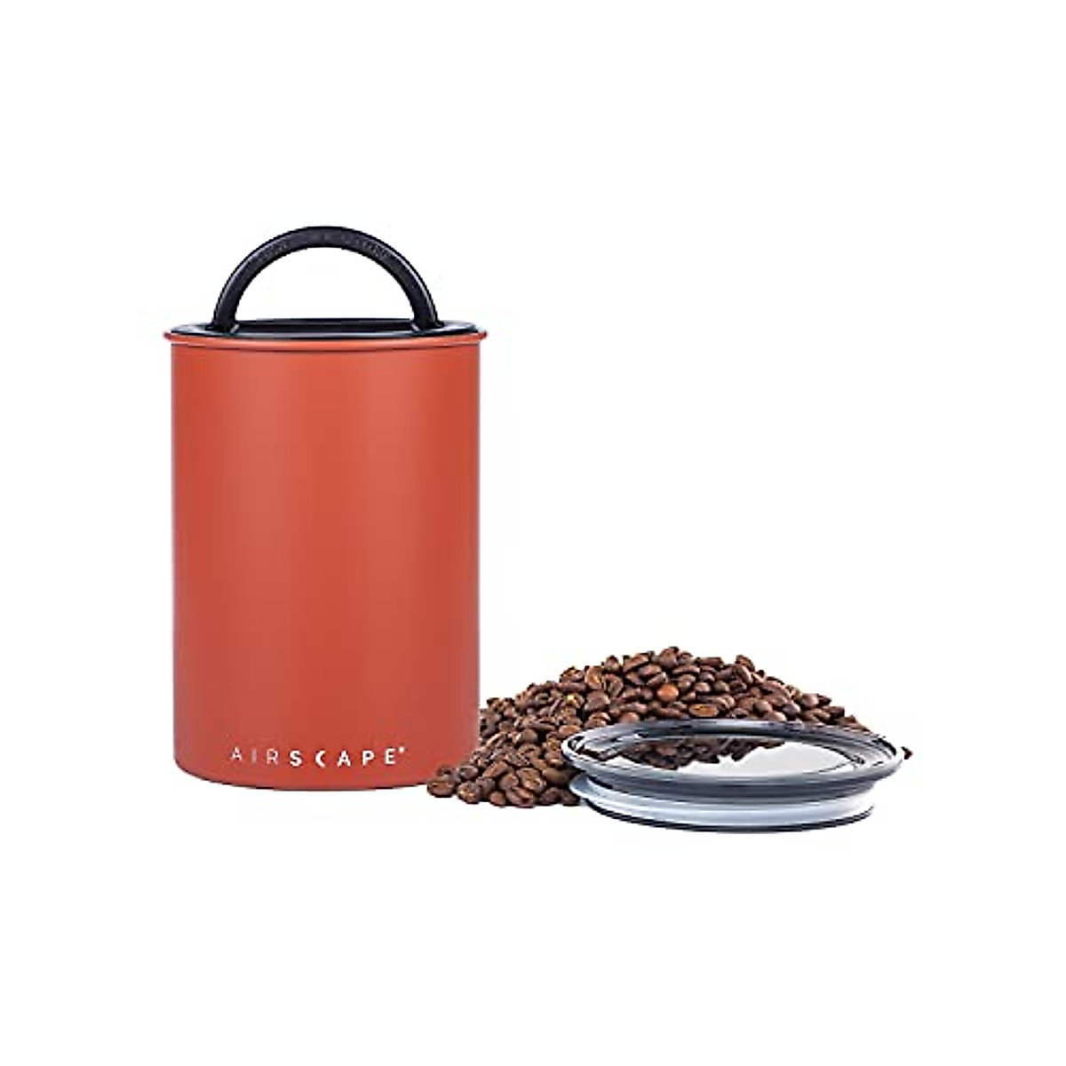 Airscape Stainless Steel Coffee Canister & Scoop Bundle - Food Storage Container - Patented Airtight Lid Pushes Out Excess Air - Preserve Food Freshness (Medium, Matte Red Rock & Brushed Steel Scoop)