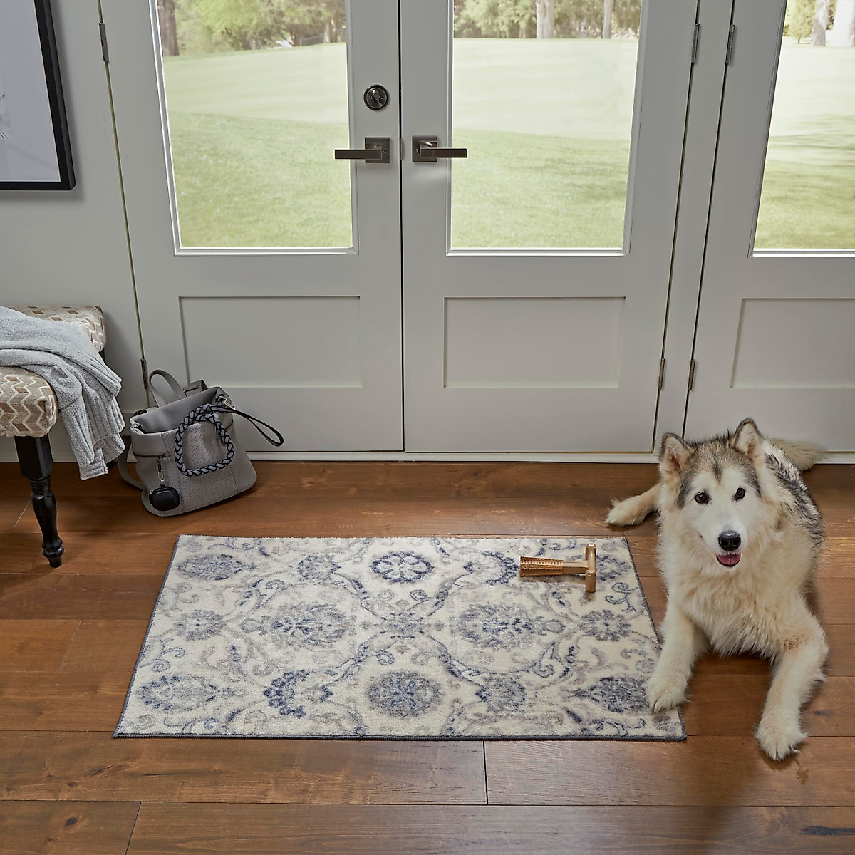 Maples Rugs Blooming Damask Rug, 1 ft 8 in x 2 ft 10 in, Grey/Blue