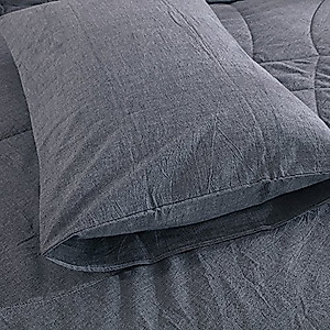 NTCOCO Comforter Set Thin Quilt Summer Lightweight Comforter,100% Washed Cotton,Machine Washable,Soft Comfy Breathable Can Sleep Naked (Grey, Queen)