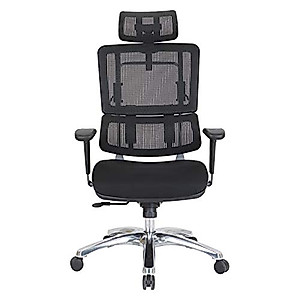 Office Star Pro X996 Fully Adjustable Manager's Office Chair with Lumbar Support, Black Mesh Back, Polished Aluminum Base and Coal FreeFlex Black Seat with Headrest