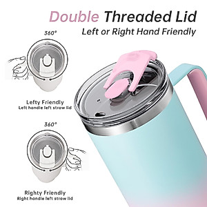 COKTIK 40 oz Tumbler With Handle and Straw Lid, 2-in-1 Lid (Straw/Flip), Vacuum Insulated Travel Mug Stainless Steel Tumbler for Hot and Cold Beverages,Easy to Clean (Bubble Gum)