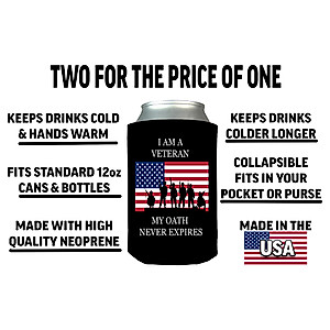 Military Veteran Oath Collapsible Beer Can Bottle Beverage Cooler Sleeves 2 Pack Gift Set