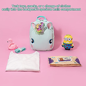 Unicorn Backpack with leash for Girls Kids Backpack Plush Unicorn Toy Bookbag (Green)